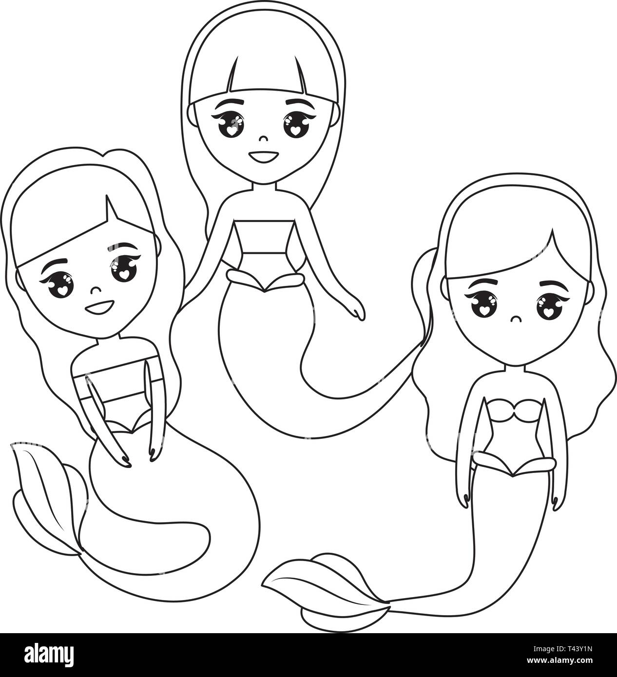 group of cute mermaids character vector illustration design Stock ...
