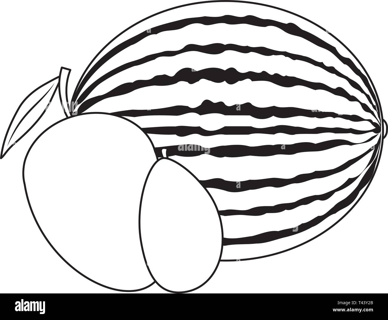 fresh healthy watermelon with mangoes fruits vector illustration design ...