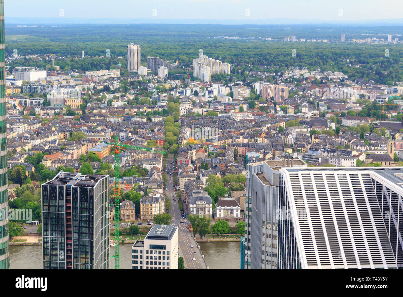 Cityscape with financial district and tower of the frankfurt cathedral ...
