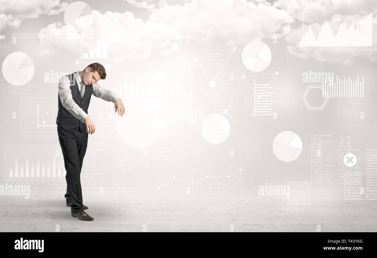 Workaholic businessman dreaming about his work, report, graphs and ...