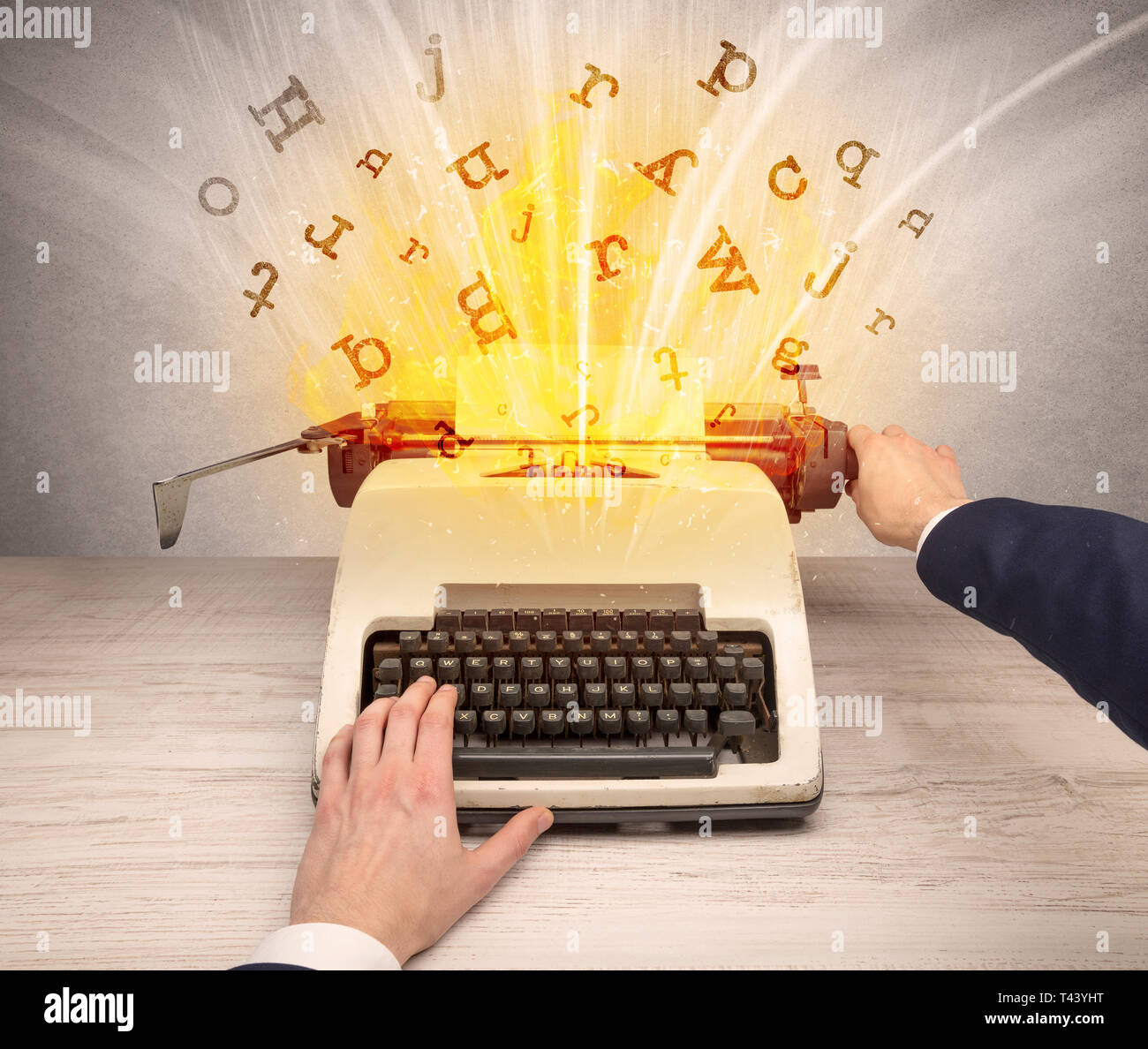 First person perspective image with exploding letters from a vintage ...