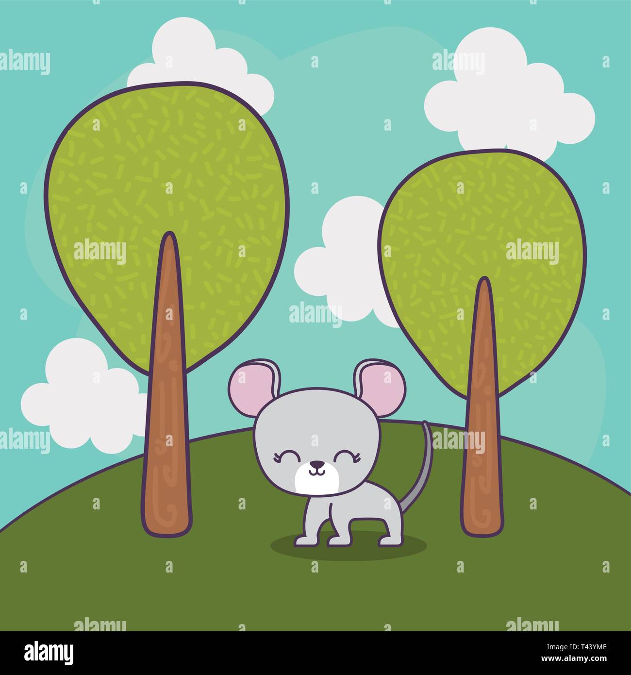 cute mouse animal in landscape scene nature vector illustration design ...