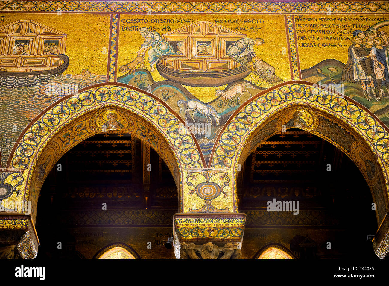 Medieval Byzantine mosaics of Noah's Arc, Monreale Cathedral, Sicily ...