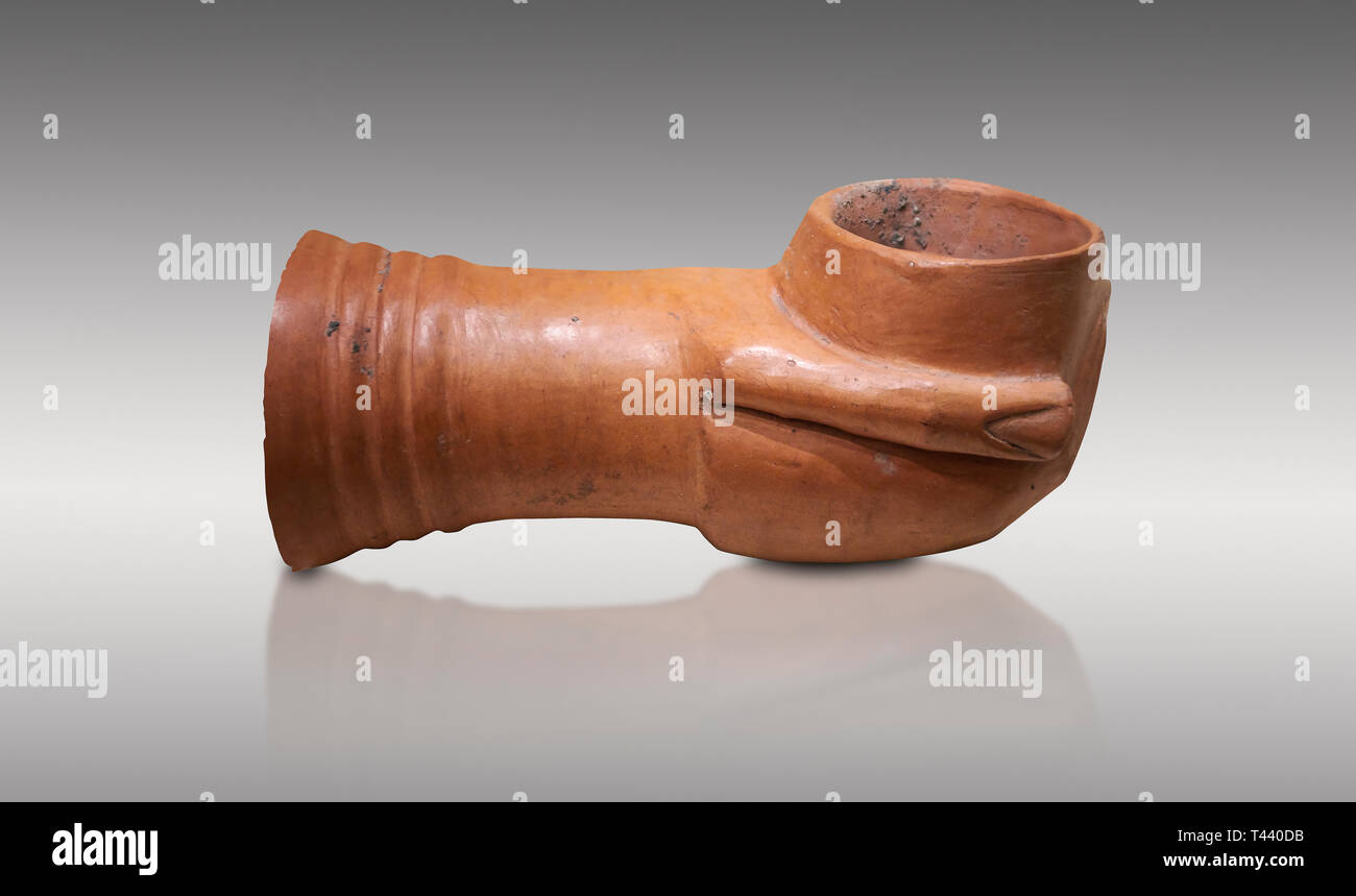 Hittite terra cotta ceremonial libation vessel in the shape of a mug ...