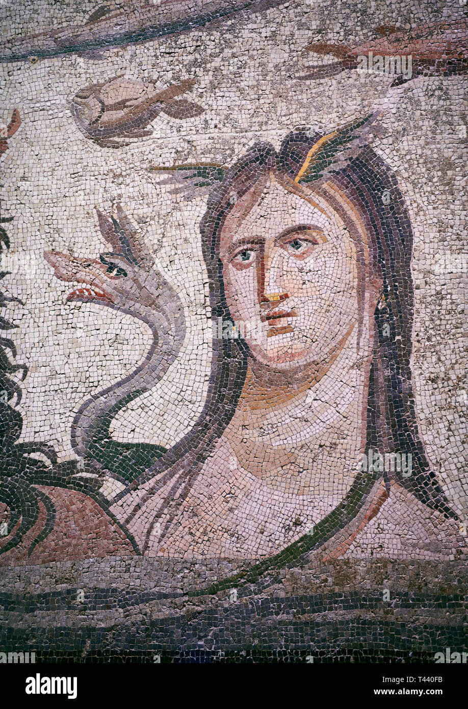 Roman Mosaic - close up of Tethys wife of river god Oceanos. The ...