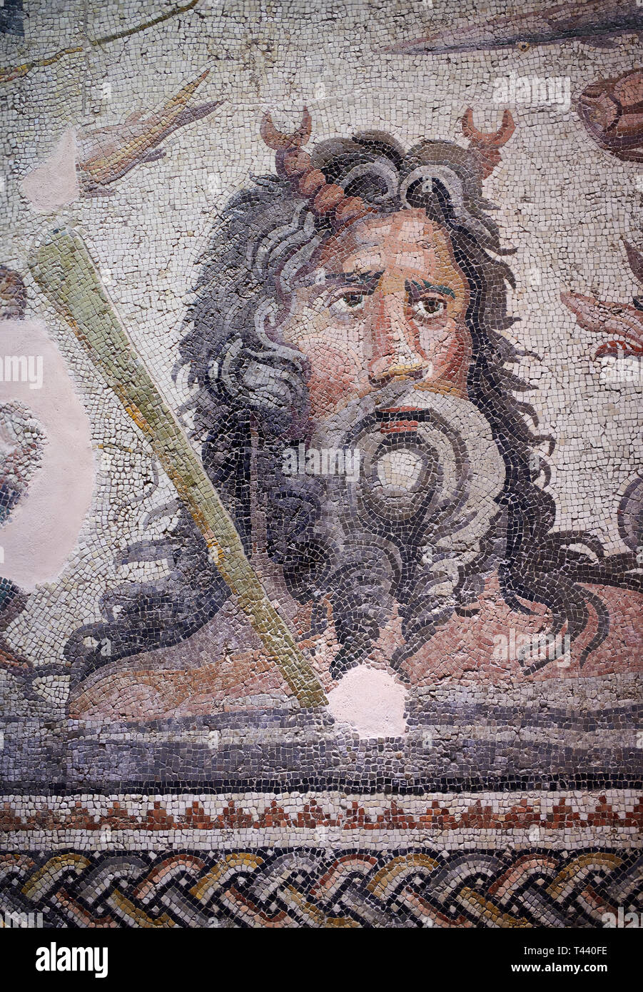 Roman Mosaic - close up river god Oceanos The Oceanos & Tethys Mosaic ...