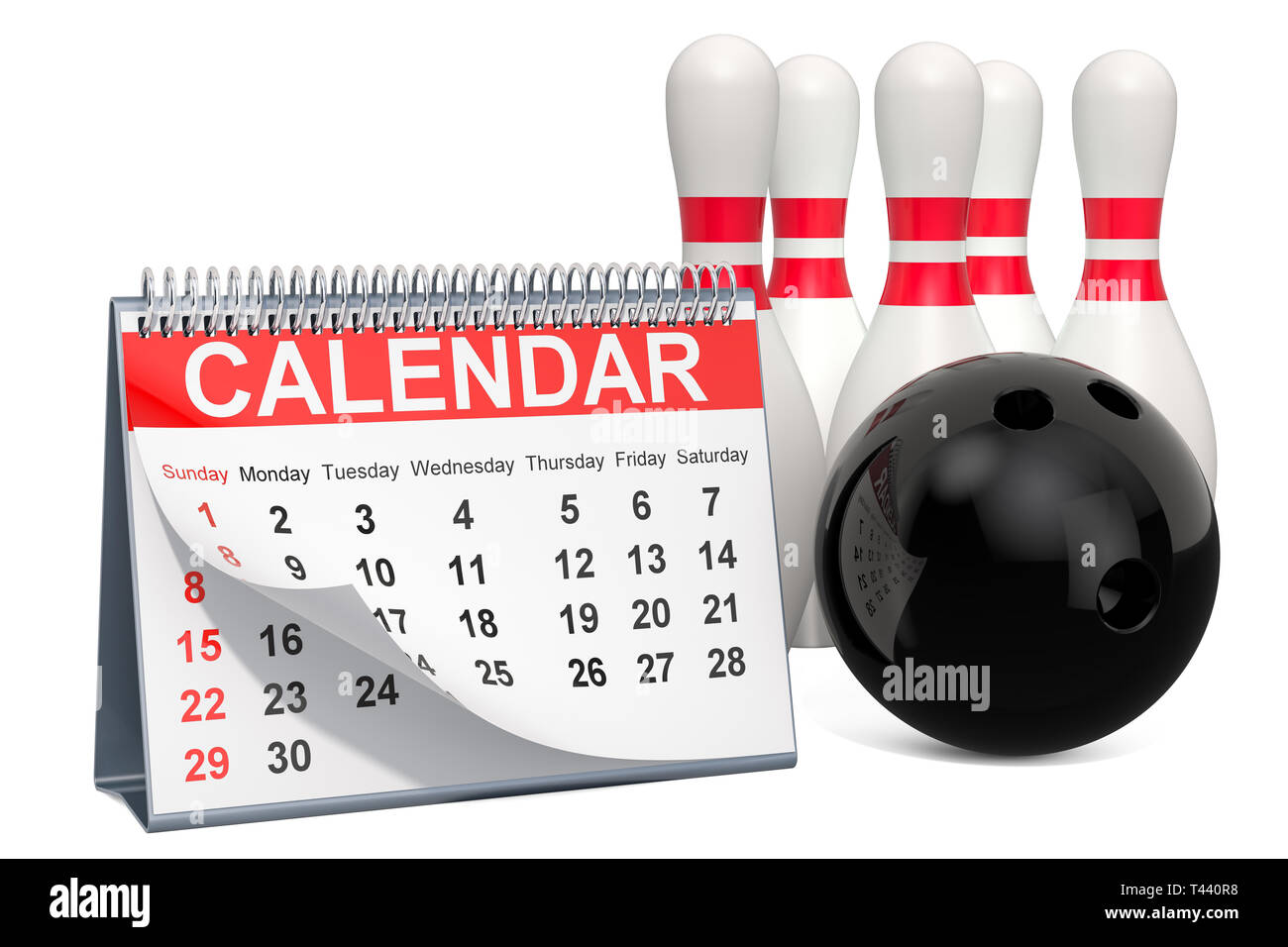 Bowling ball and skittles with calendar, bowling events calendar ...