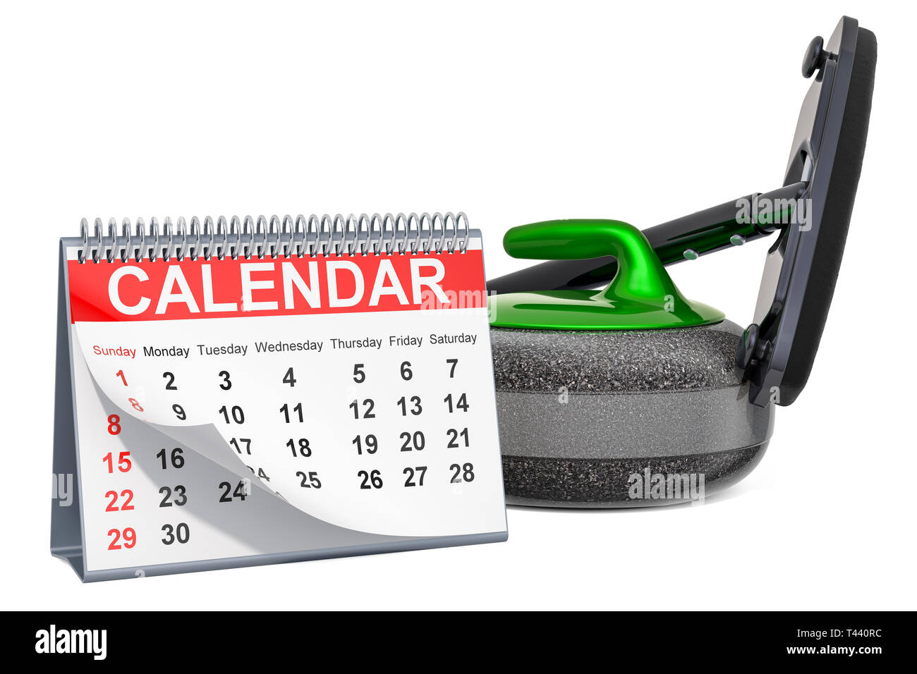 Curling broom and curling stone with calendar, curling events calendar ...