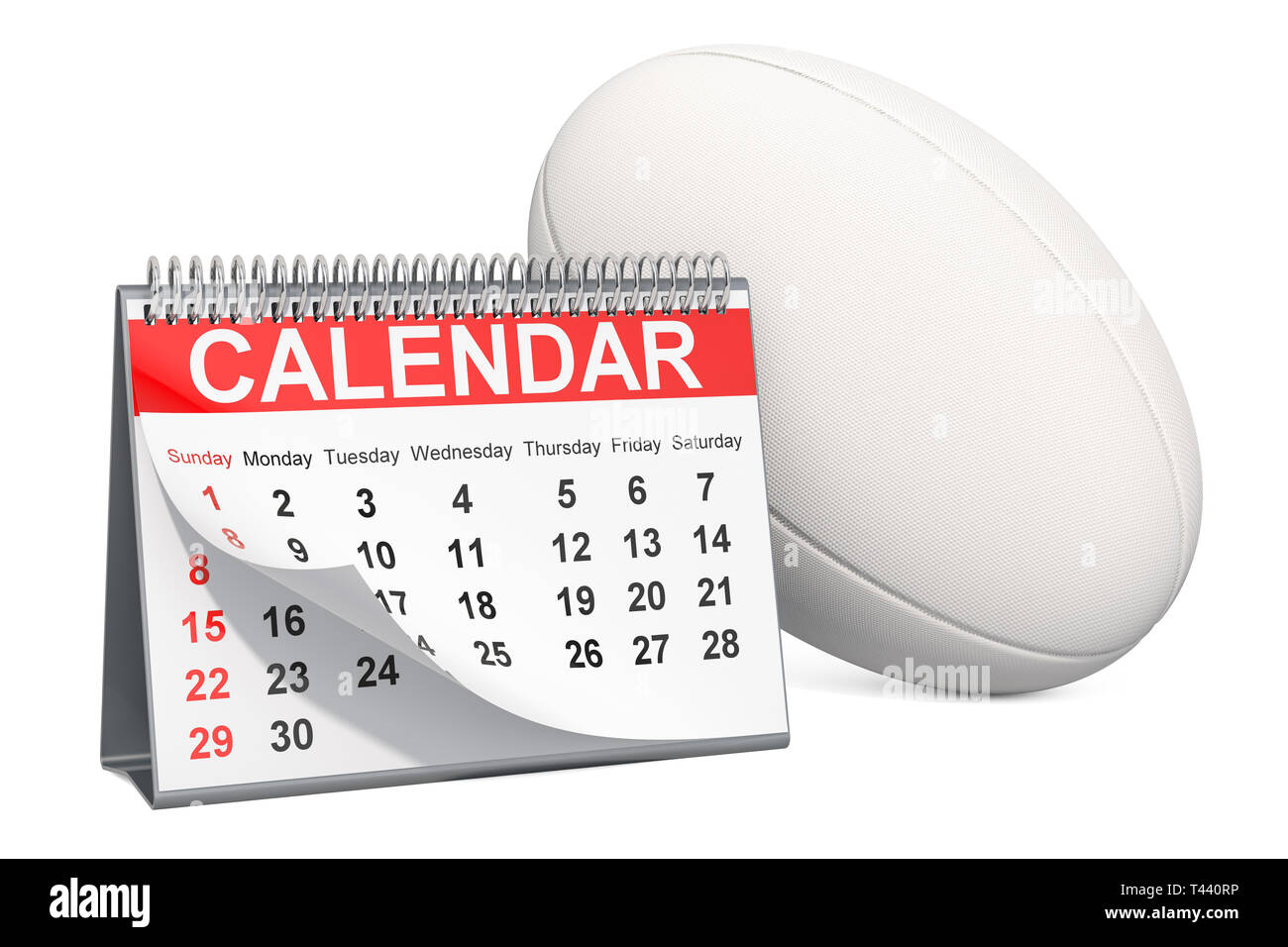 Rugby ball with calendar, rugby events calendar concept. 3D rendering ...