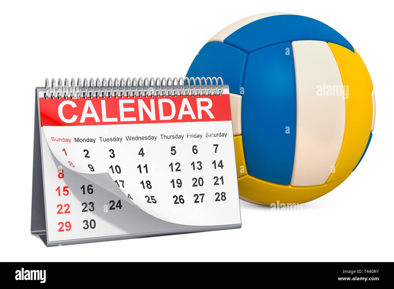 Volleyball ball with calendar, volleyball events calendar concept. 3D ...