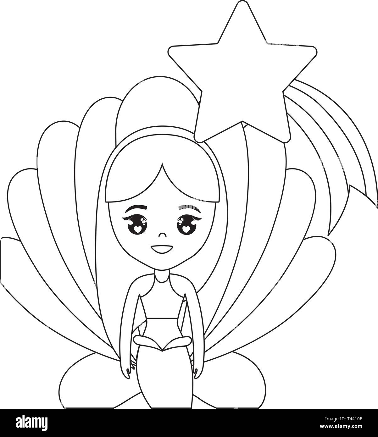 cute mermaid with seashell and star vector illustration design Stock ...