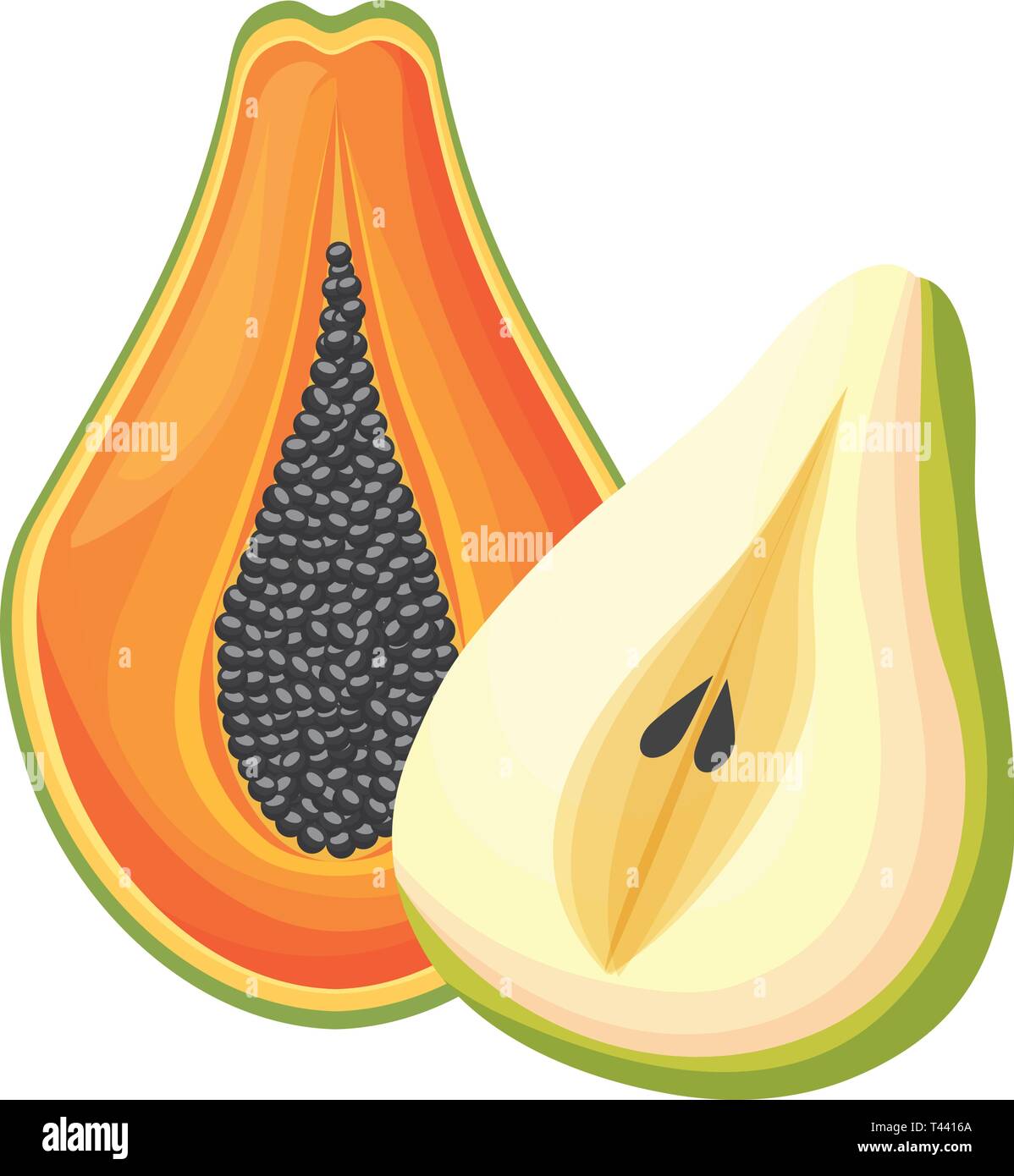 fresh half of papaya and pear fruits healthy vector illustration design ...