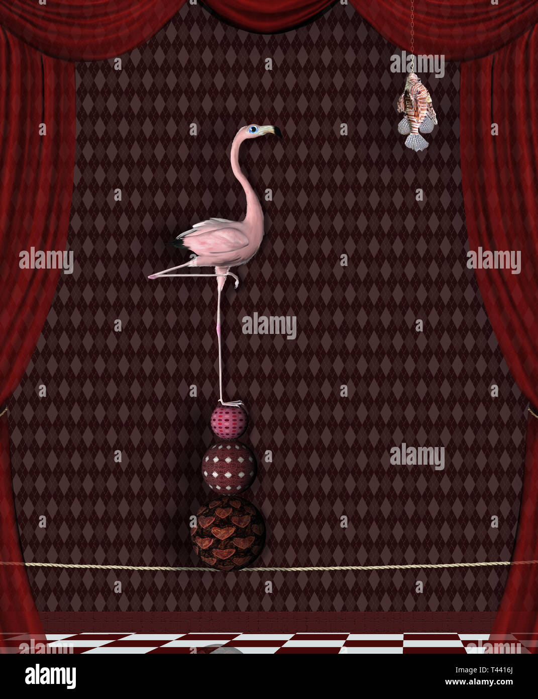 Surreal stage with a flamingo looking for food Stock Photo - Alamy