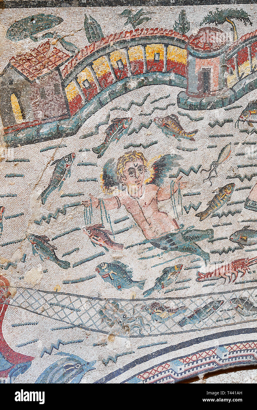 Roman mosaic detail depicting fishing hi-res stock photography and ...