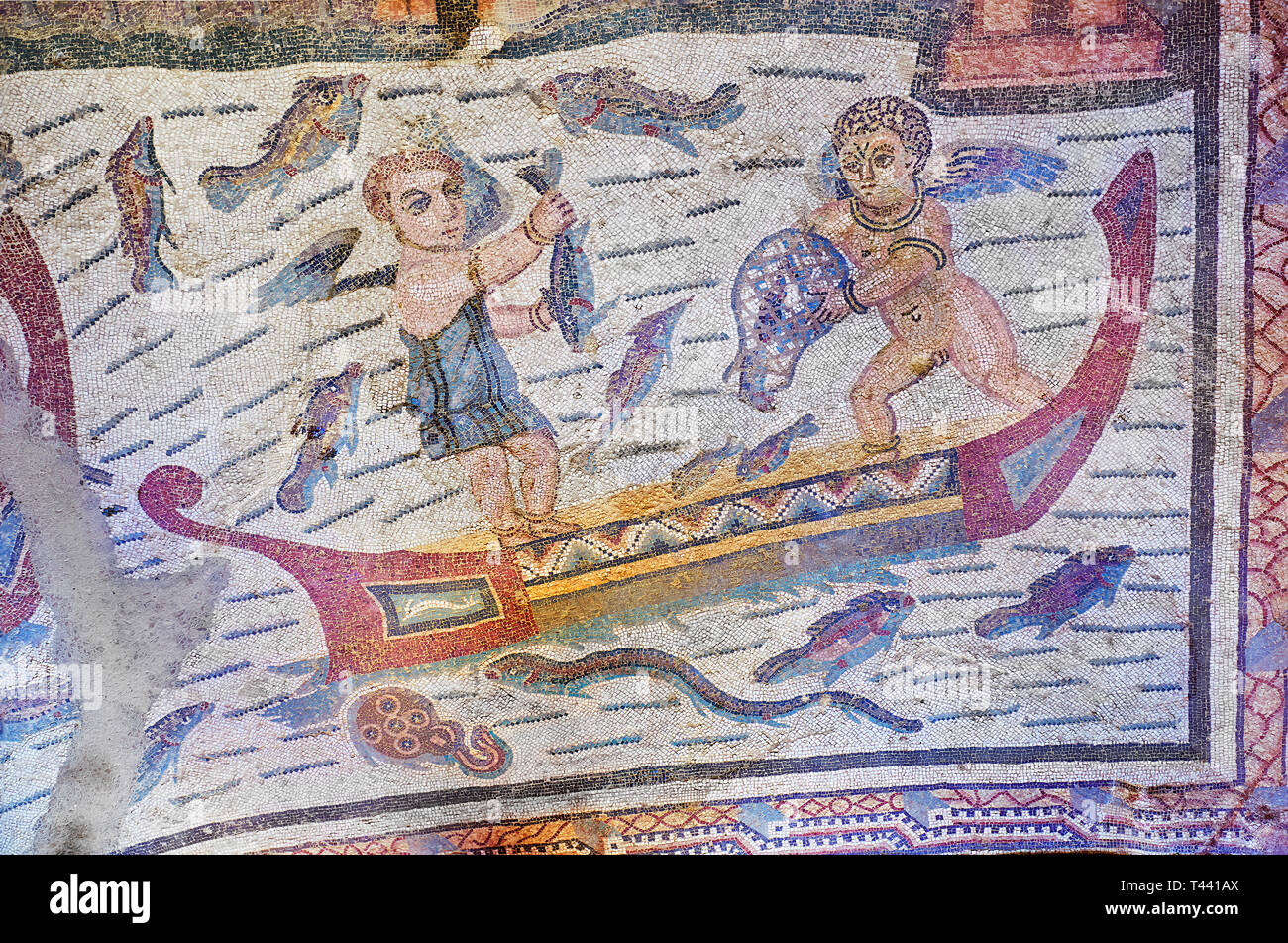 Roman mosaic detail depicting fishing hi-res stock photography and ...