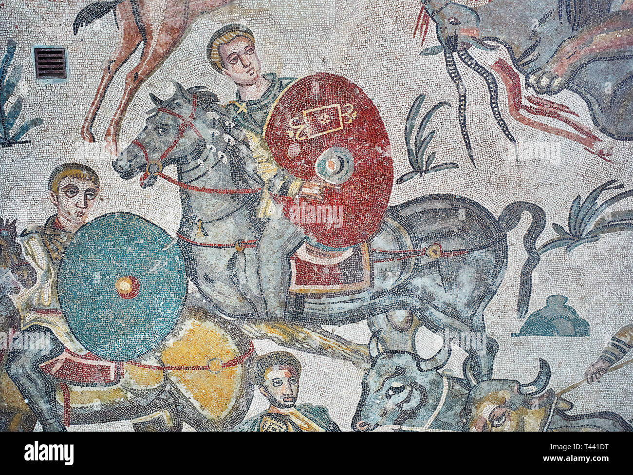 Ambulatory of the Great Hunt Roman mosaic, hunter, room no 28, at the ...