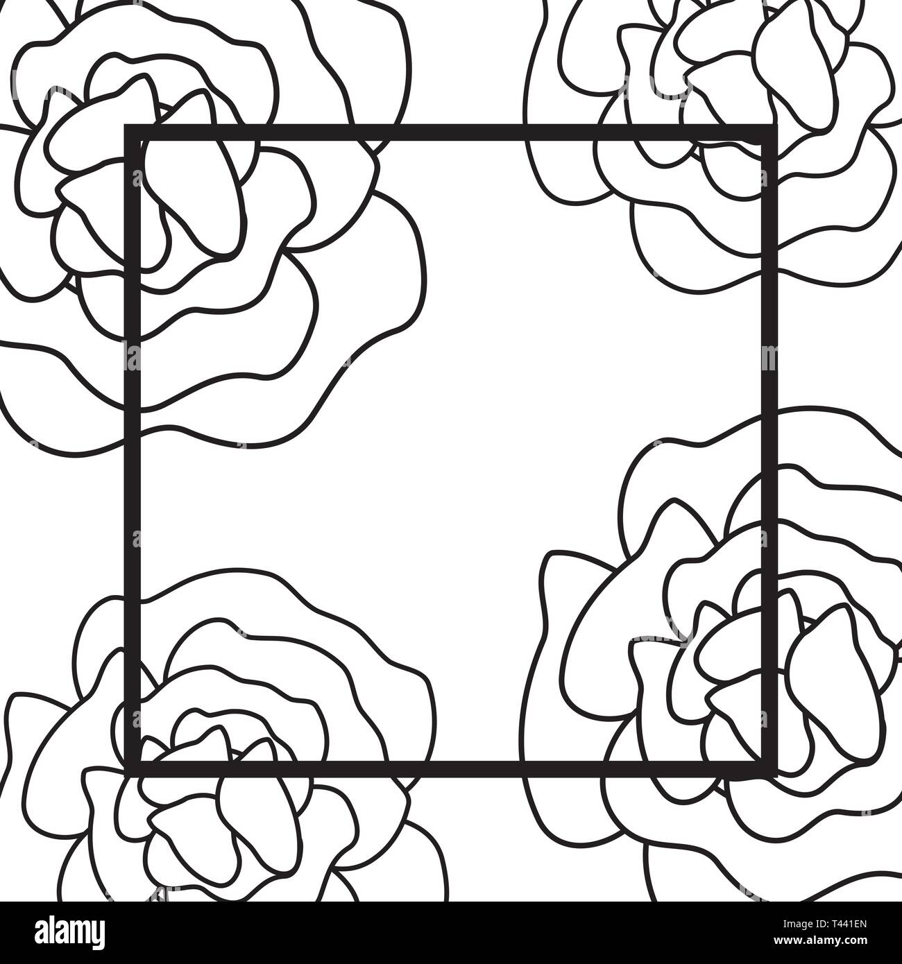 pattern of flowers and square frame vector illustration design Stock ...