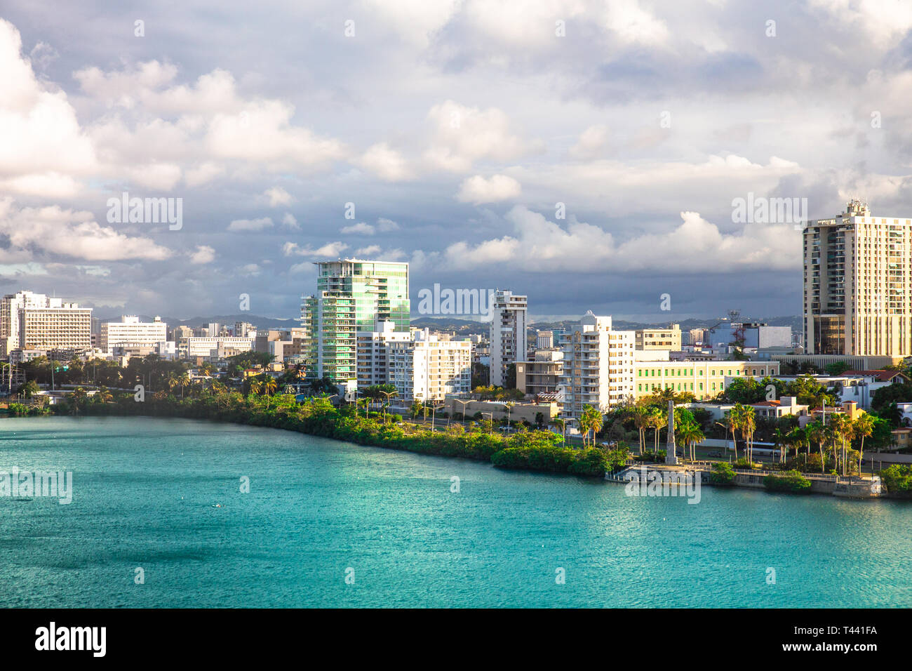 View of Condado area of San Juan Puerto Rico with bay and buildings on ...
