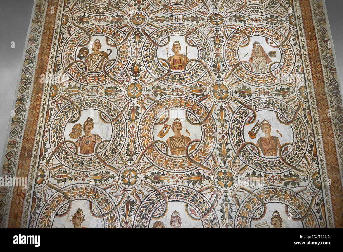 Detail of a Roman mosaics design depicting the nine muses, from the ...