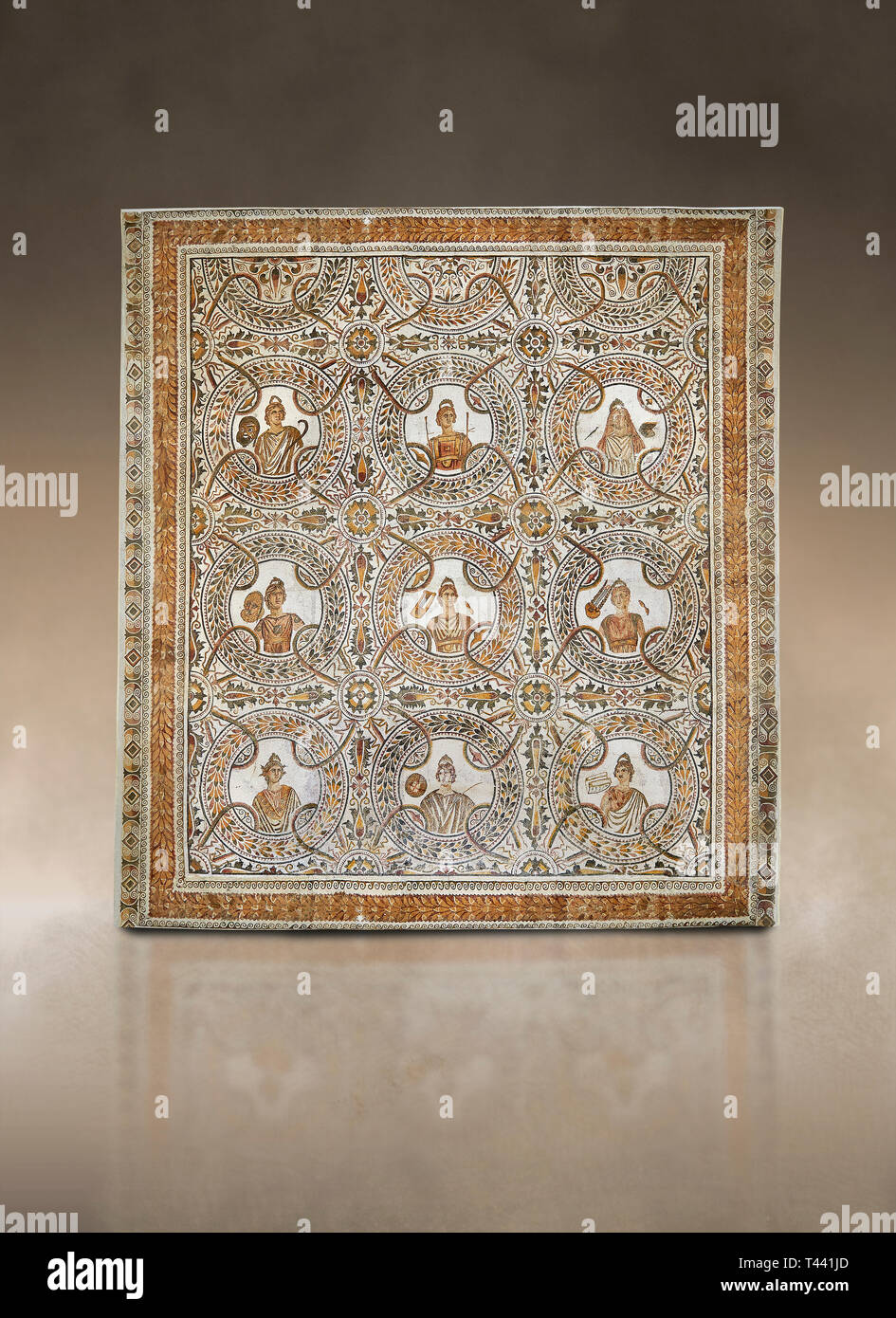 Detail of a Roman mosaics design depicting the nine muses, from the ...