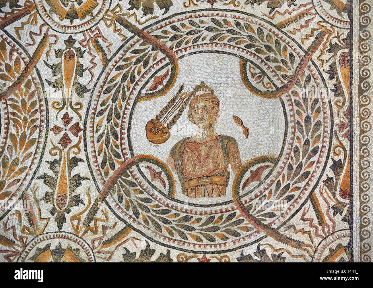 Detail of a Roman mosaics design depicting the nine muses, from the ...