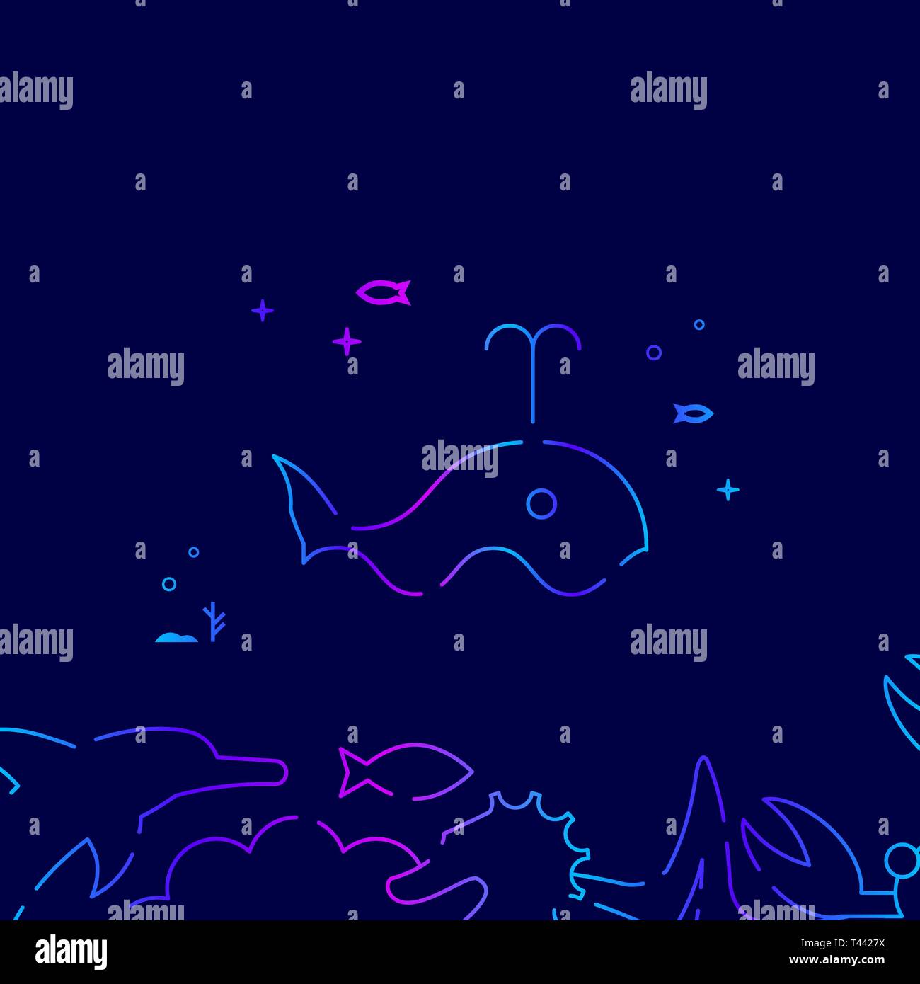 Blue Whale Vector Line Illustration. Marine Life, Underwater World, Sea ...