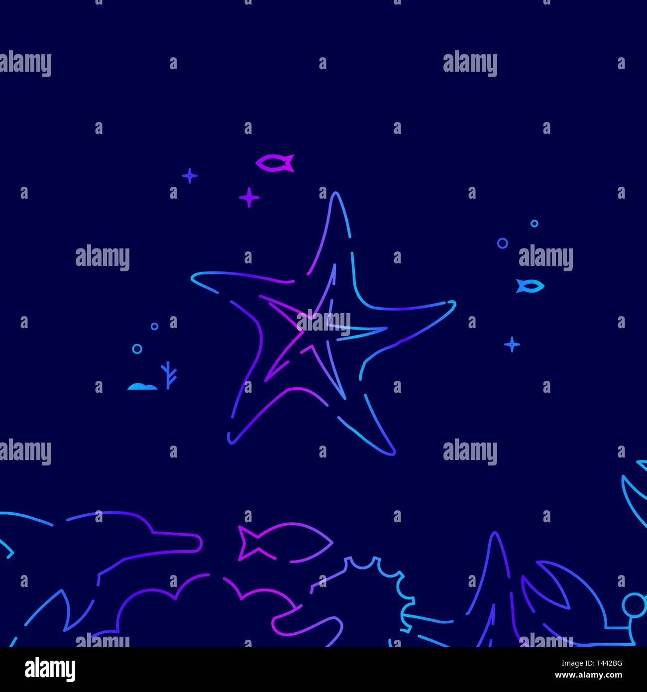 Starfish, Sea Star Vector Line Illustration. Marine Life, Underwater ...