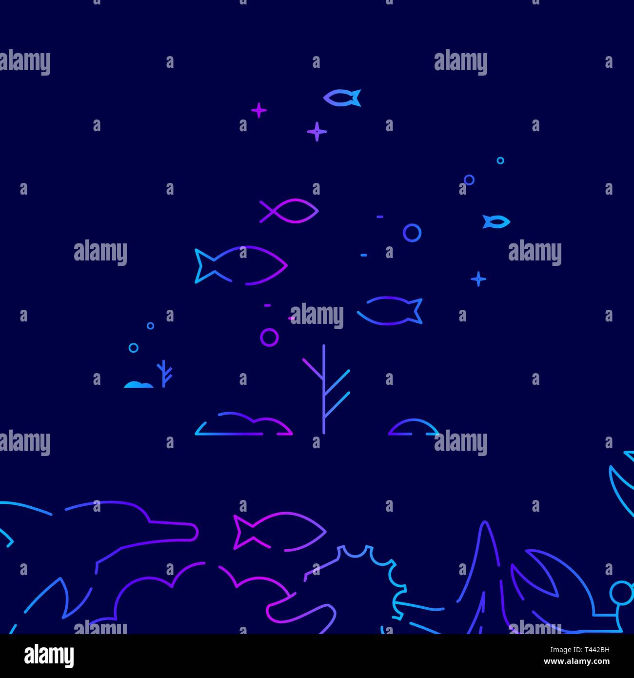 School of Fish Vector Line Illustration. Marine Life, Underwater World ...