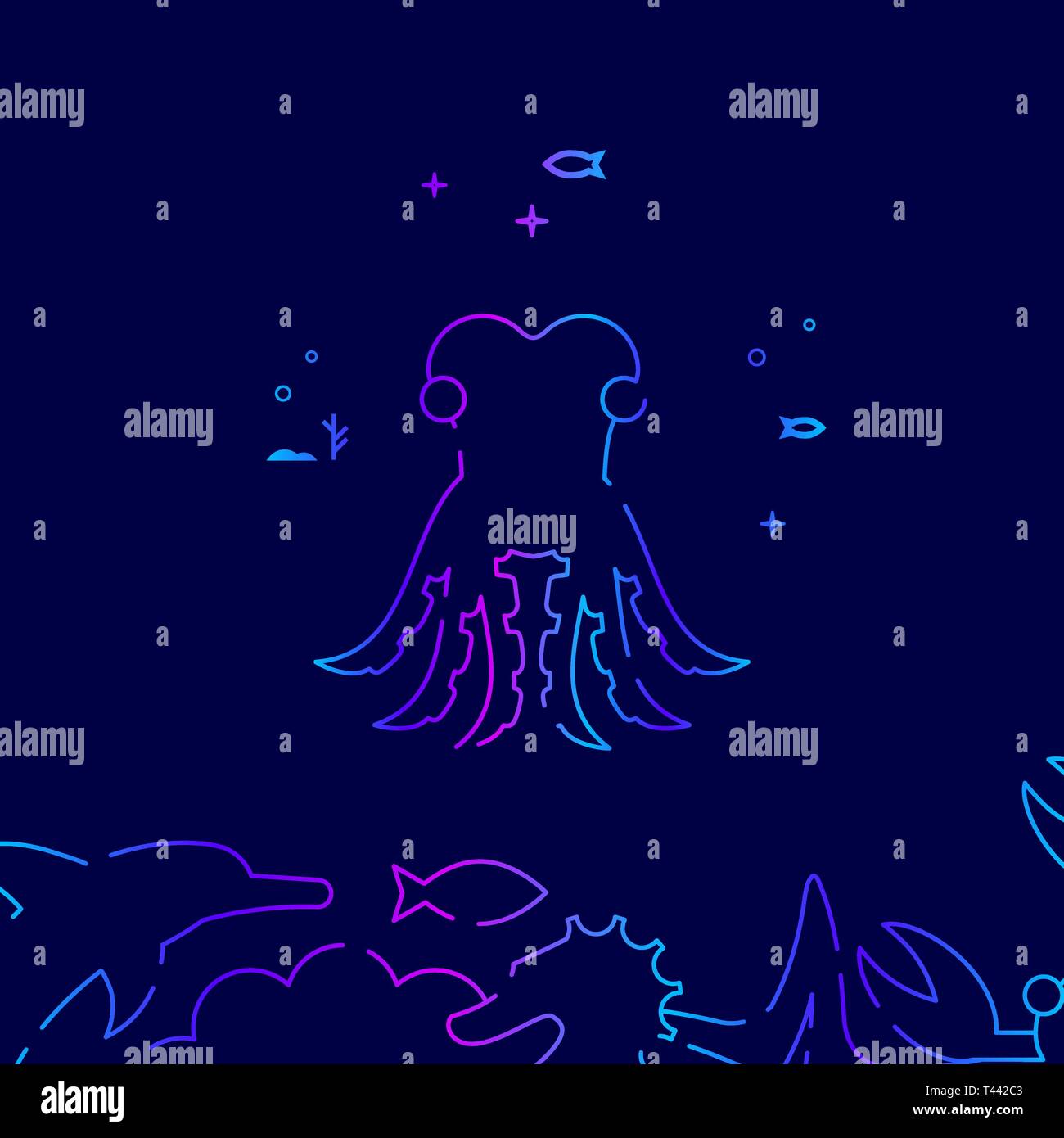 Octopus Vector Line Illustration. Marine Life, Underwater World, Sea ...
