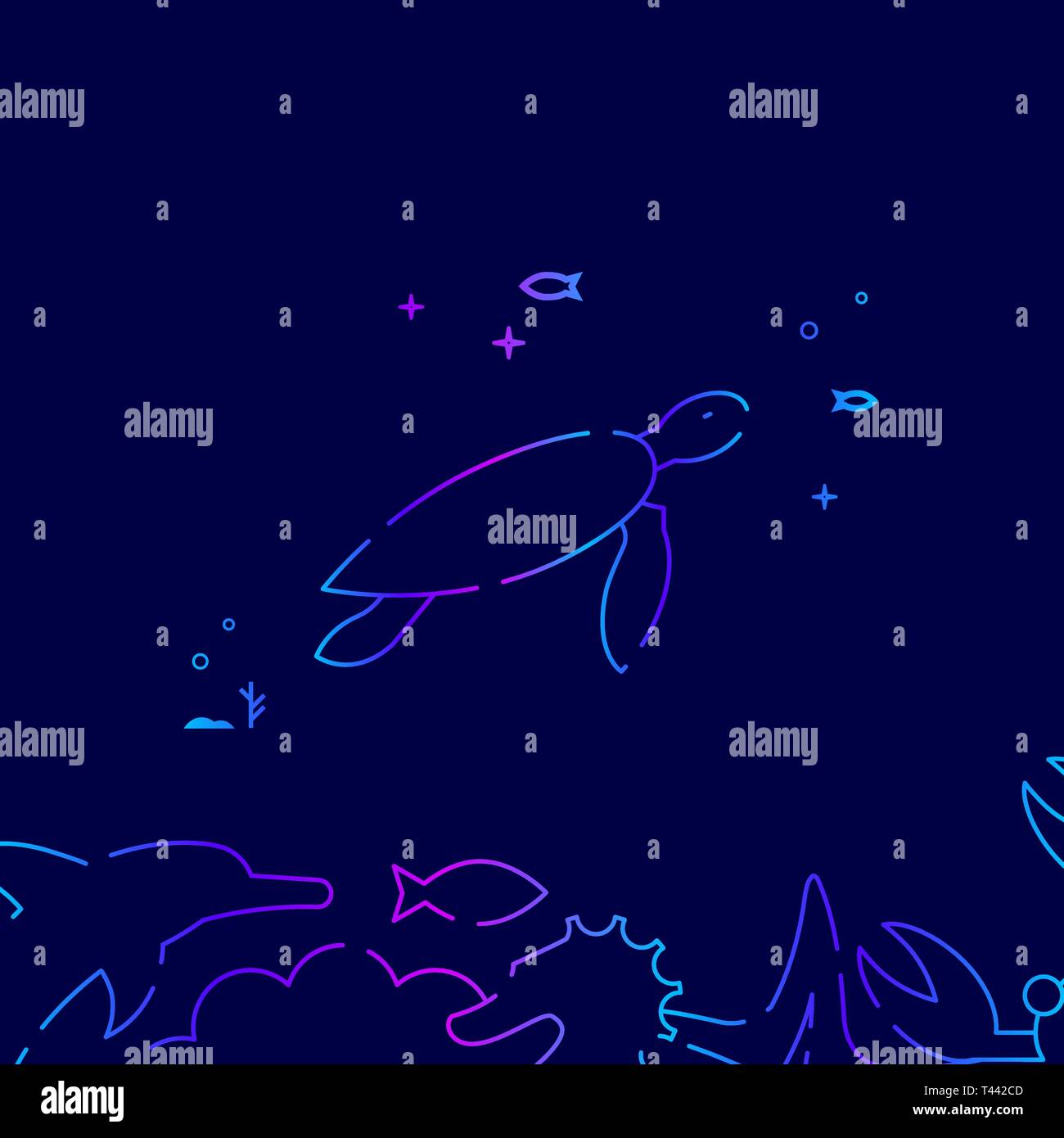 Sea Turtle Vector Line Illustration. Marine Life, Underwater World, Sea ...