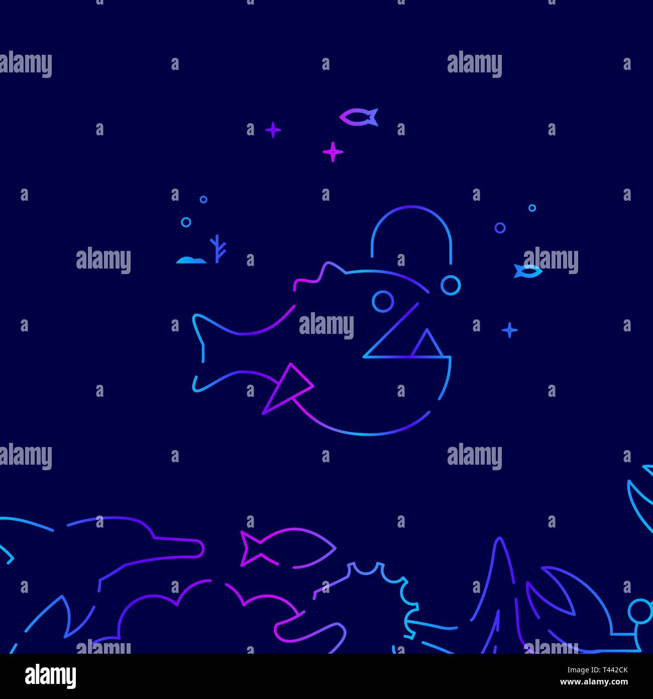 Anglerfish Vector Line Illustration. Marine Life, Underwater World, Sea ...