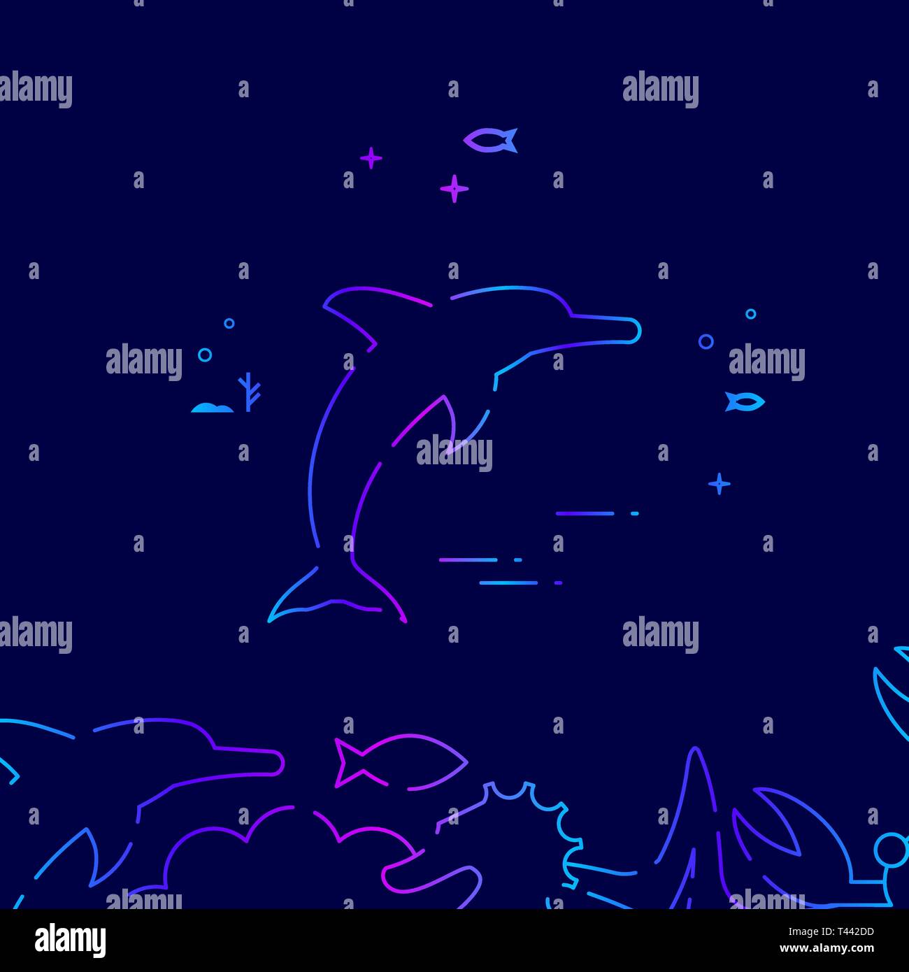 Jumping Dolphin Vector Line Illustration. Marine Life, Underwater World ...
