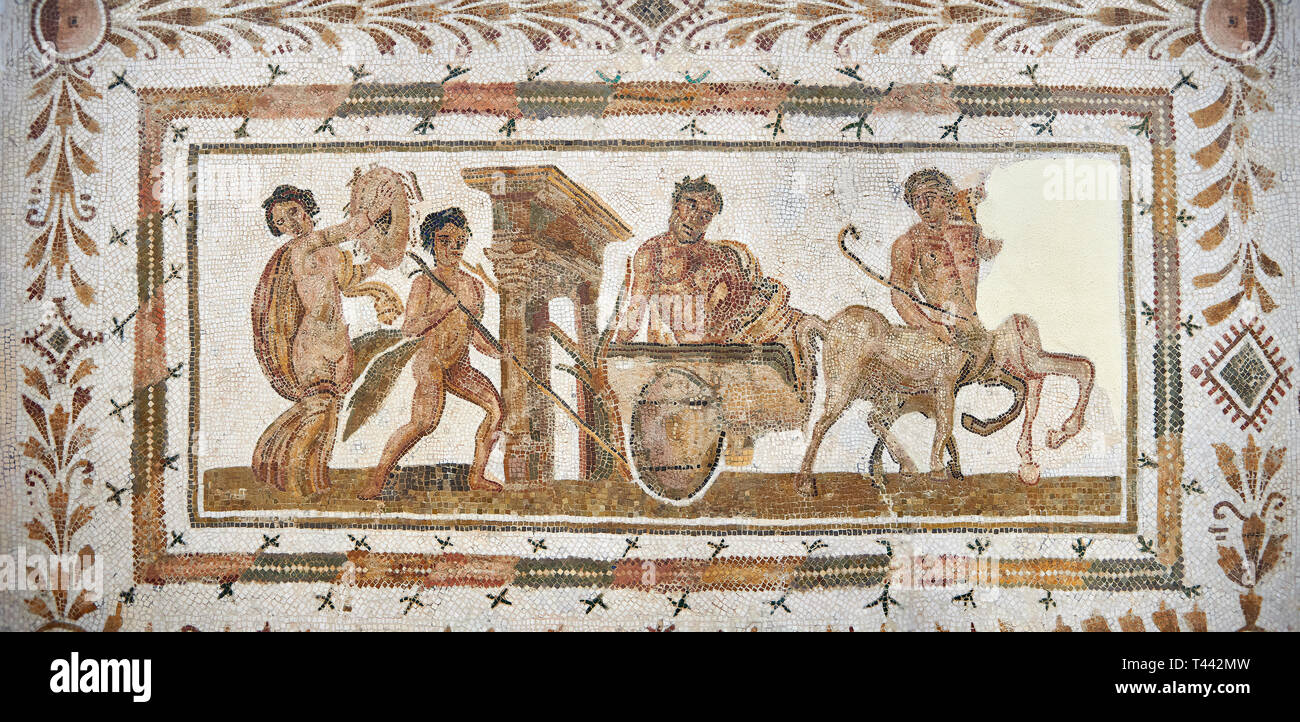 Picture of a Roman mosaics design depicting Dionysus drunk being ...