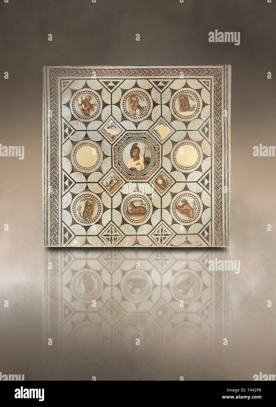 Picture of a Roman mosaics design depicting Orpheus, god of music ...