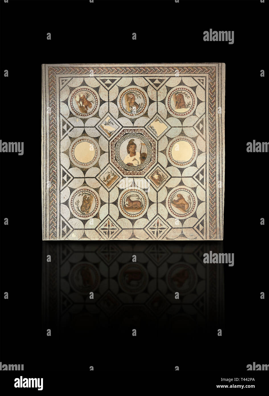 Picture of a Roman mosaics design depicting Orpheus, god of music ...