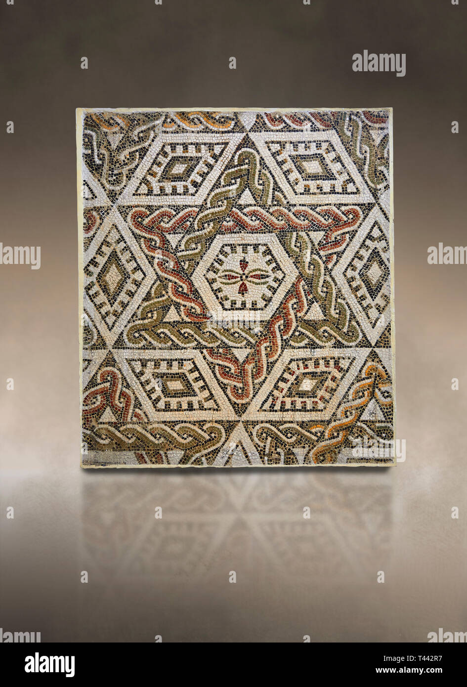 Pictures of a geometric Roman mosaics with a hexagon at its centre in ...