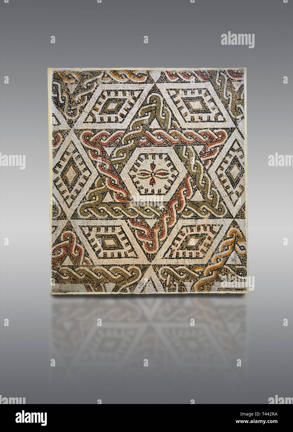 Pictures of a geometric Roman mosaics with a hexagon at its centre in ...