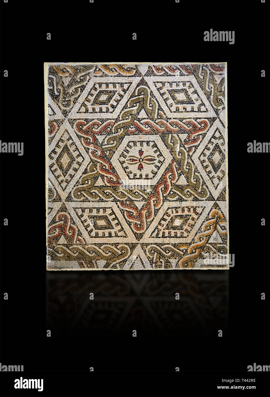 Pictures of a geometric Roman mosaics with a hexagon at its centre in ...
