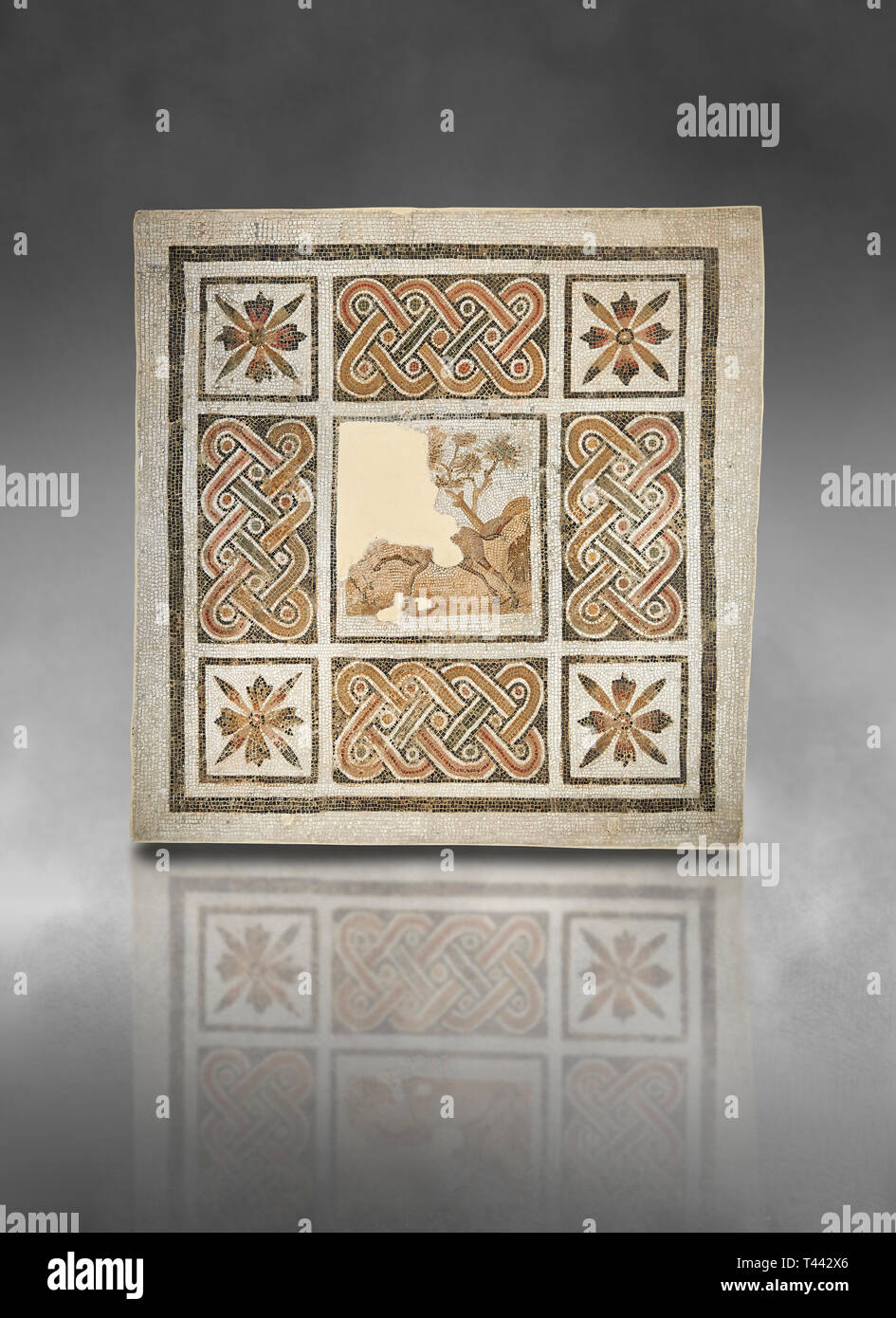 Pictures of a geometric Roman mosaics with strap work and cruciform ...