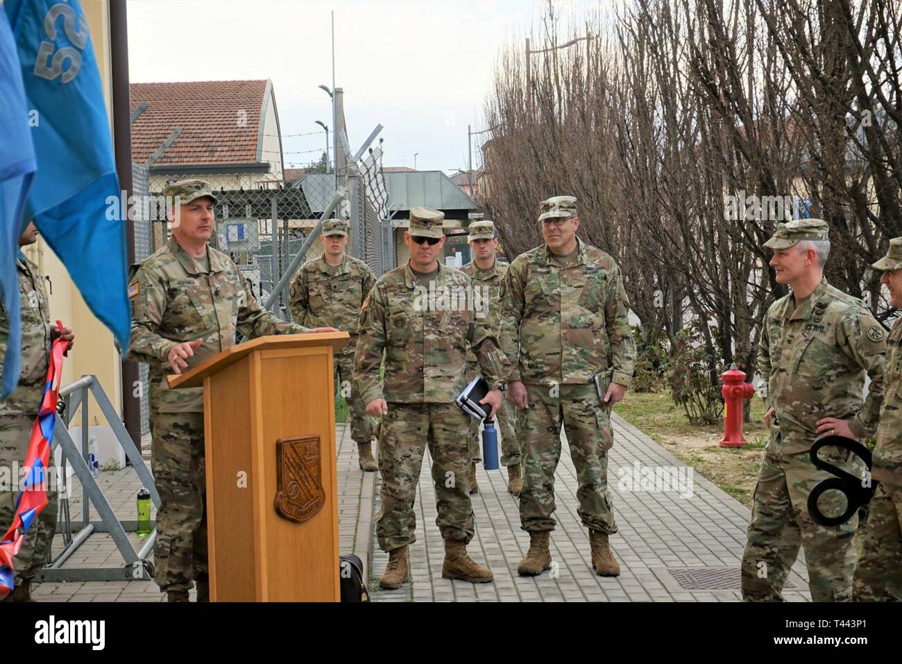 Lt. Col. Jared Hoffman, commander for the 522nd Military Intelligence Battalion, speaks during ...