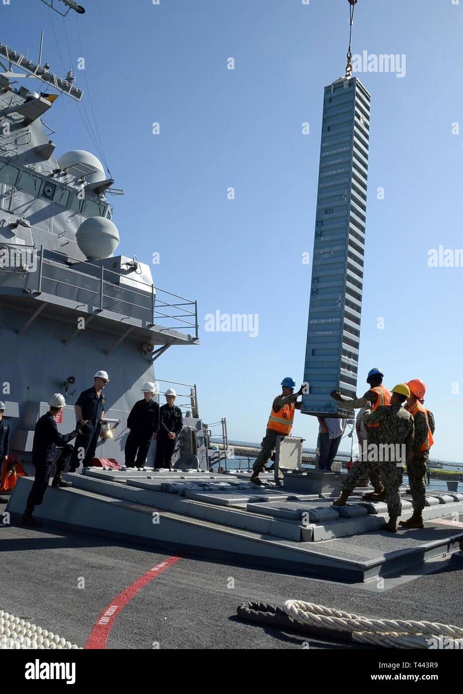 NAVAL WEAPONS STATION SEAL BEACH, Calif. (Mar. 13, 2019) – Sailors with Navy Cargo Handling ...