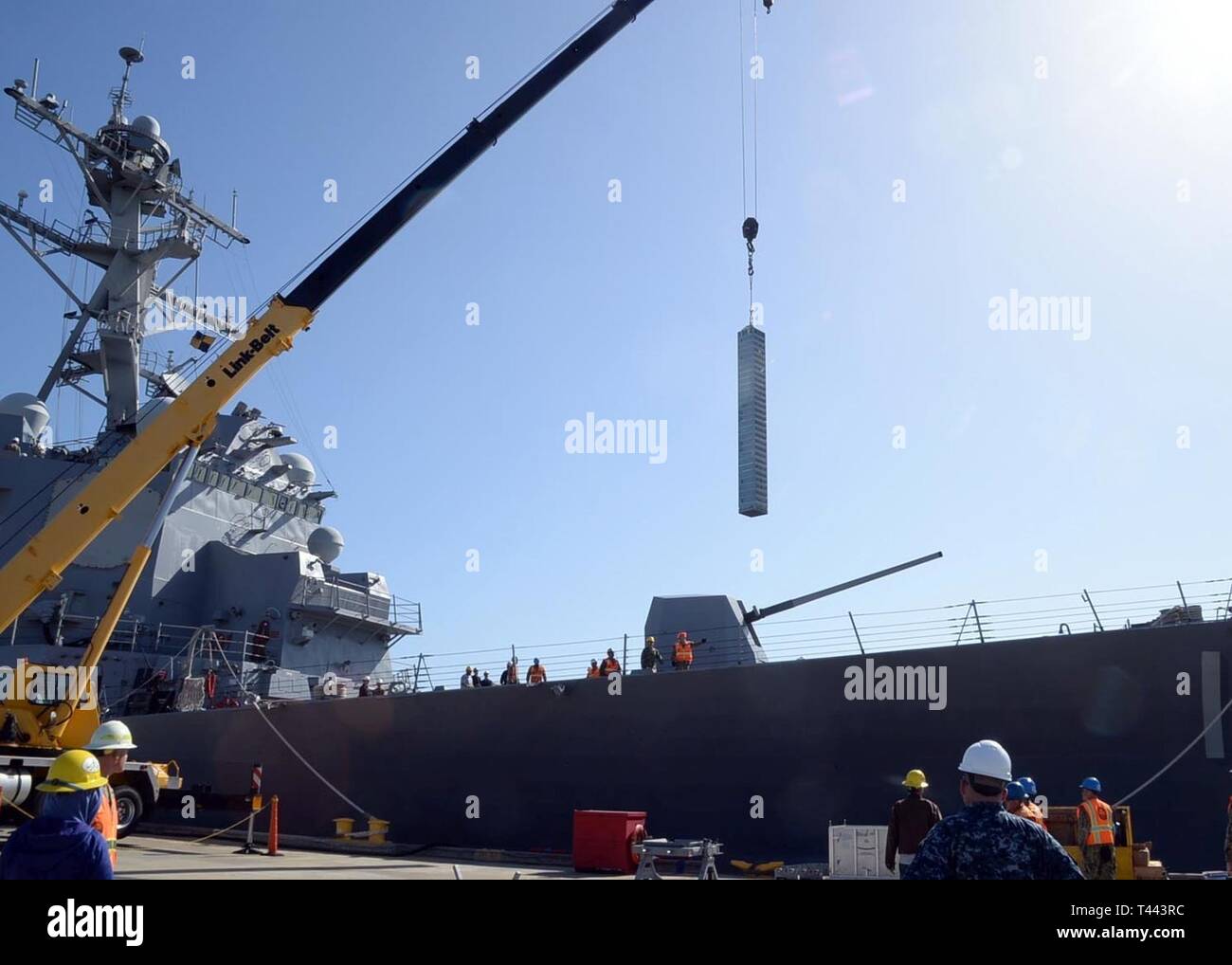 NAVAL WEAPONS STATION SEAL BEACH, Calif. (Mar. 13, 2019) – Sailors with Navy Cargo Handling ...