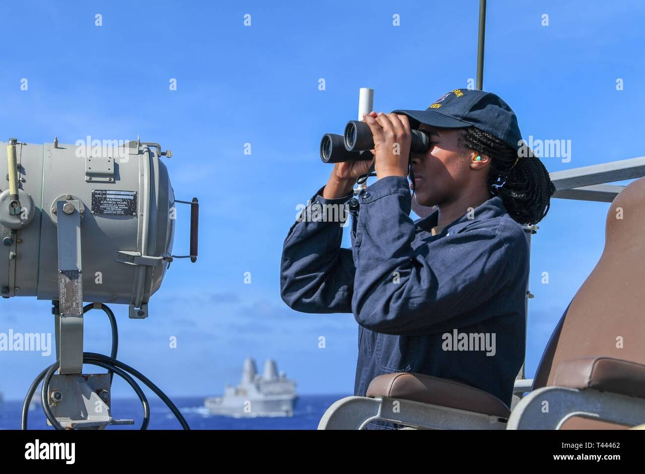 PHILIPPINE SEA (March 14, 2019) Lt. j.g. Vanda Johnson acts as a ...