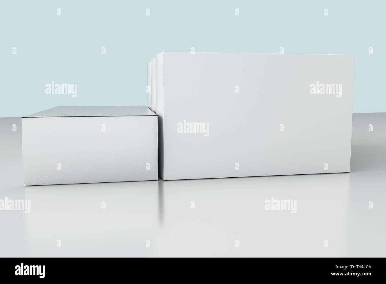 3d rendering, white packing boxes with white background, computer ...