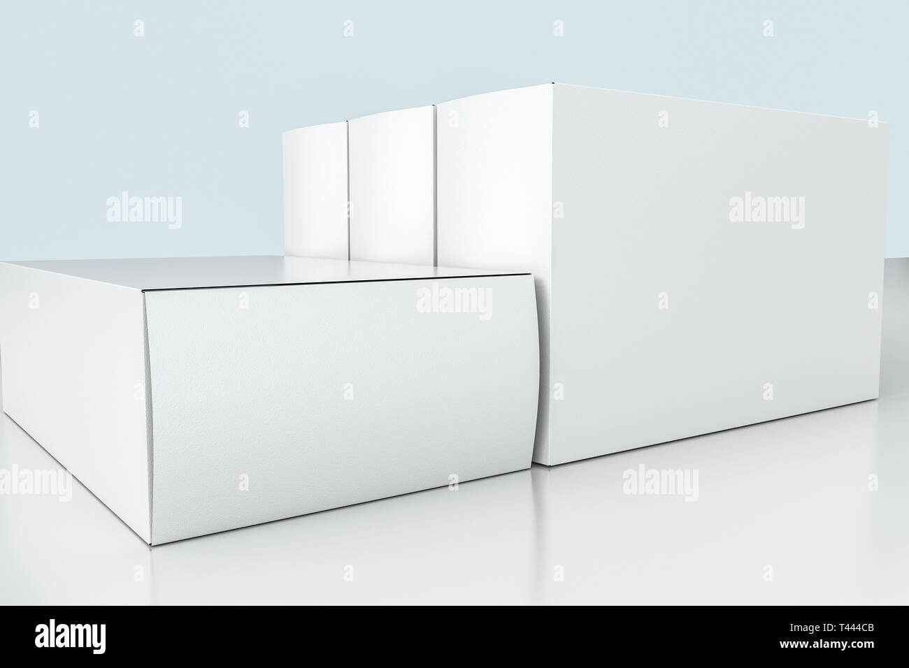 3d rendering, white packing boxes with white background, computer ...