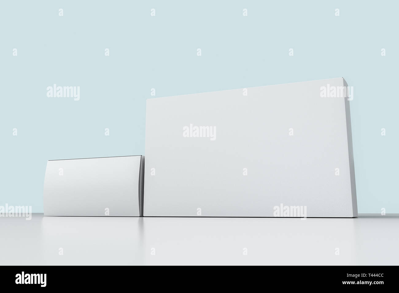 3d rendering, white packing boxes with white background, computer ...