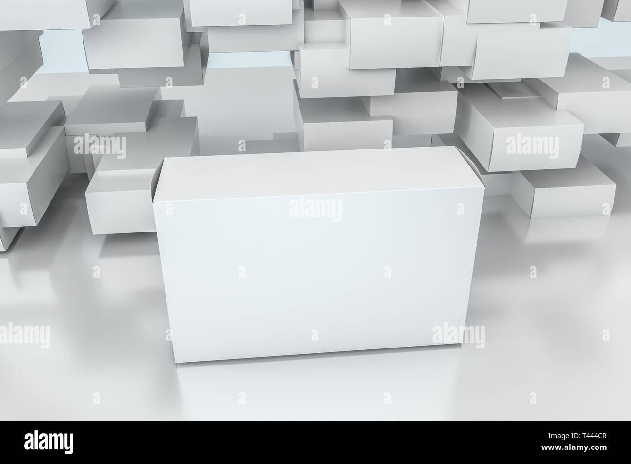 3d rendering, white packing boxes with white background, computer ...
