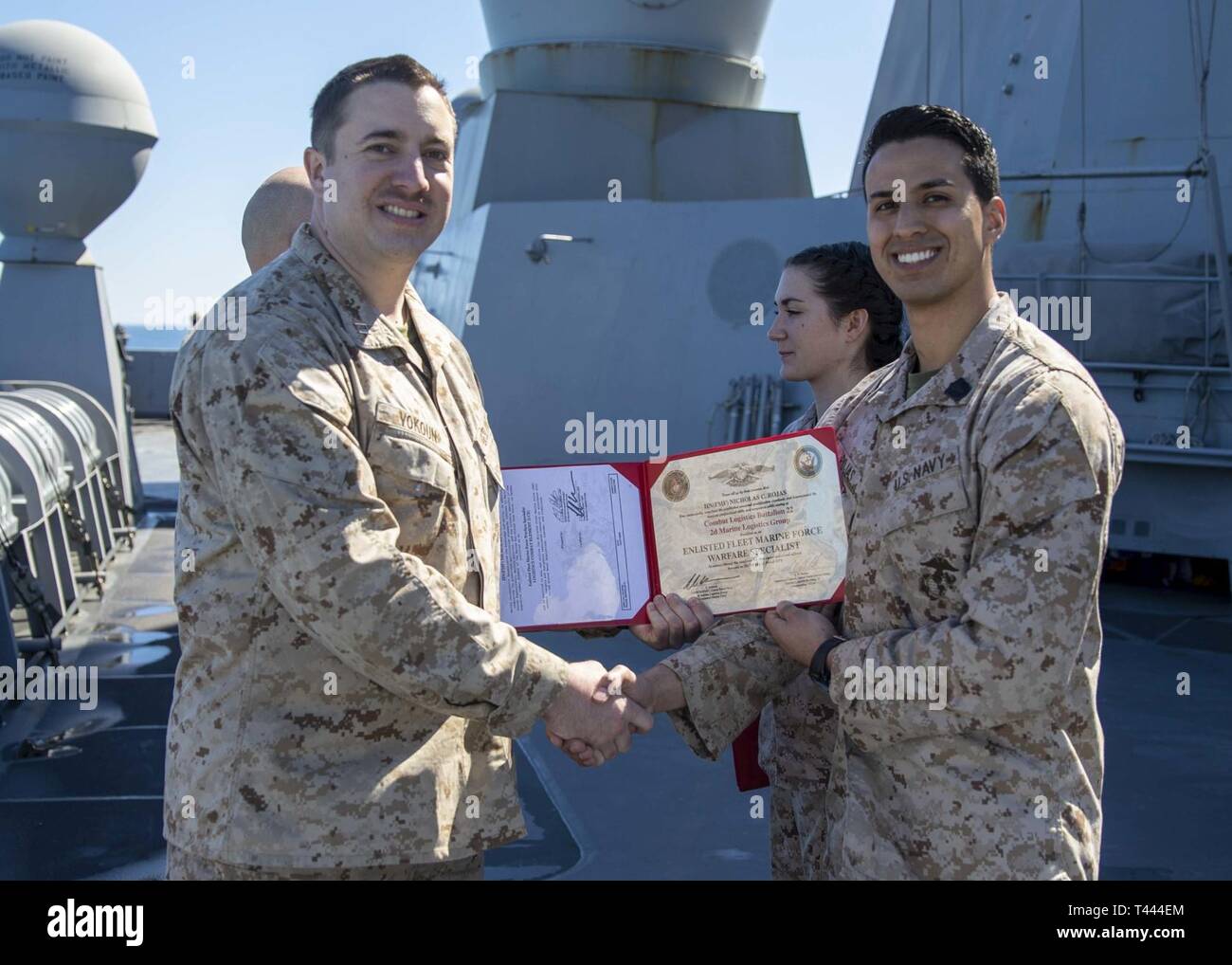 MEDITERRANEAN SEA (March 16, 2019) – U.S. Navy Seaman Nicholas Rojas, a ...