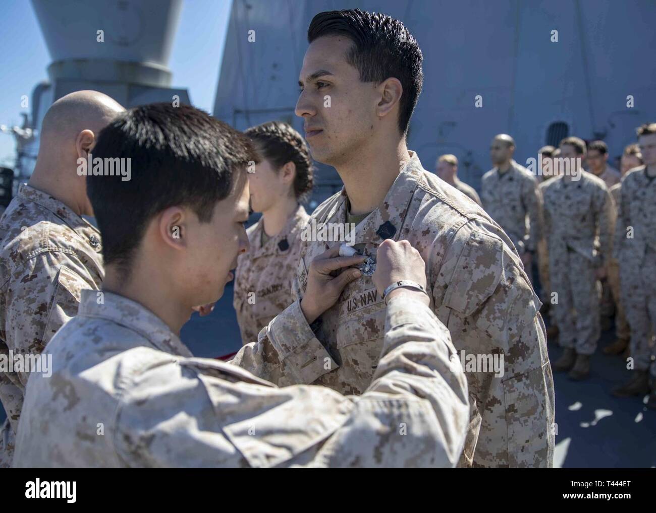 MEDITERRANEAN SEA (March 16, 2019) – U.S. Navy Seaman Nicholas Rojas, a ...