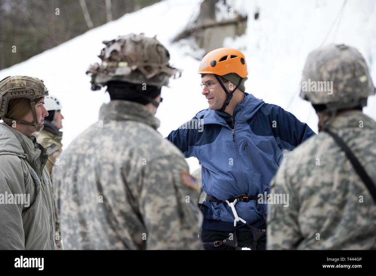 Secretary of the Army Dr. Mark T. Esper speaks with Soldiers at the ...